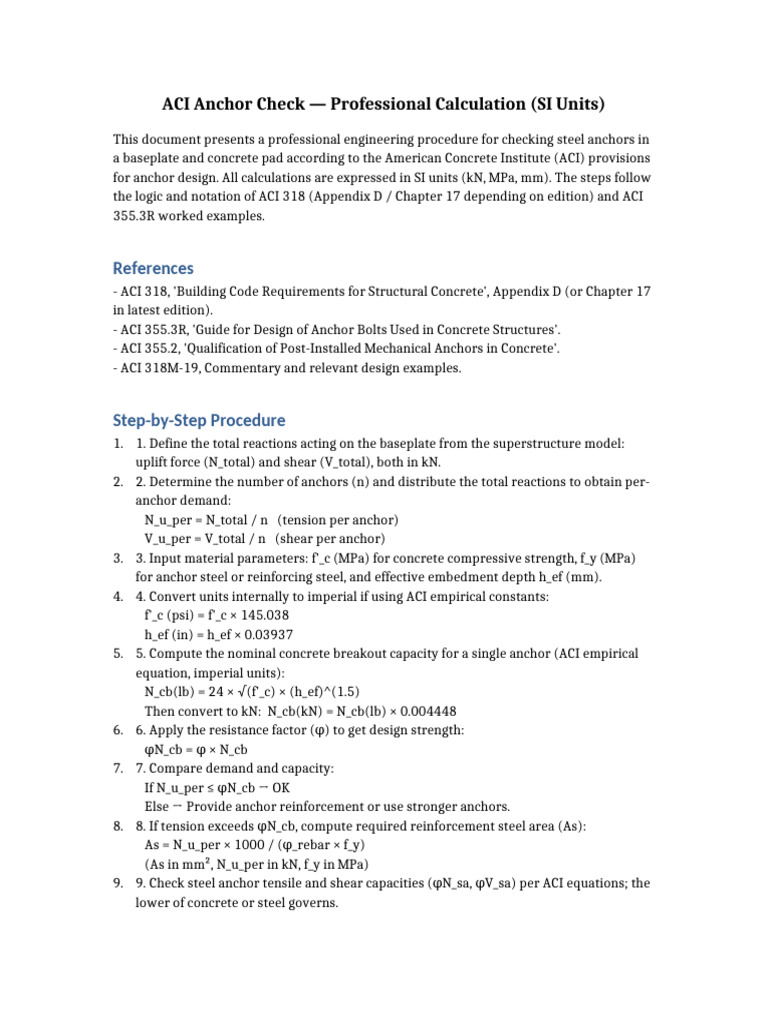 ACI Anchor Design Calculation Guide | PDF | Concrete | Applied And ...