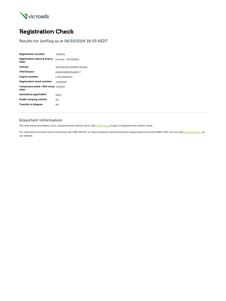 Vehicle Registration Enquiry | PDF