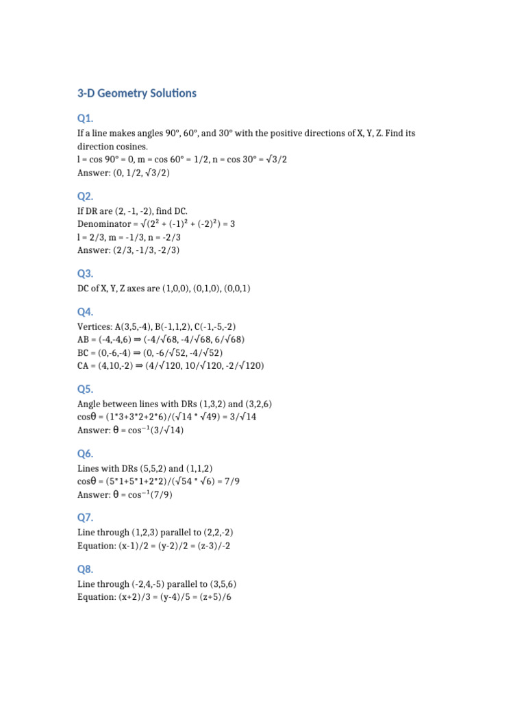 3D Geometry Solutions | PDF