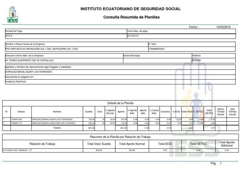 Planillas Iess | PDF