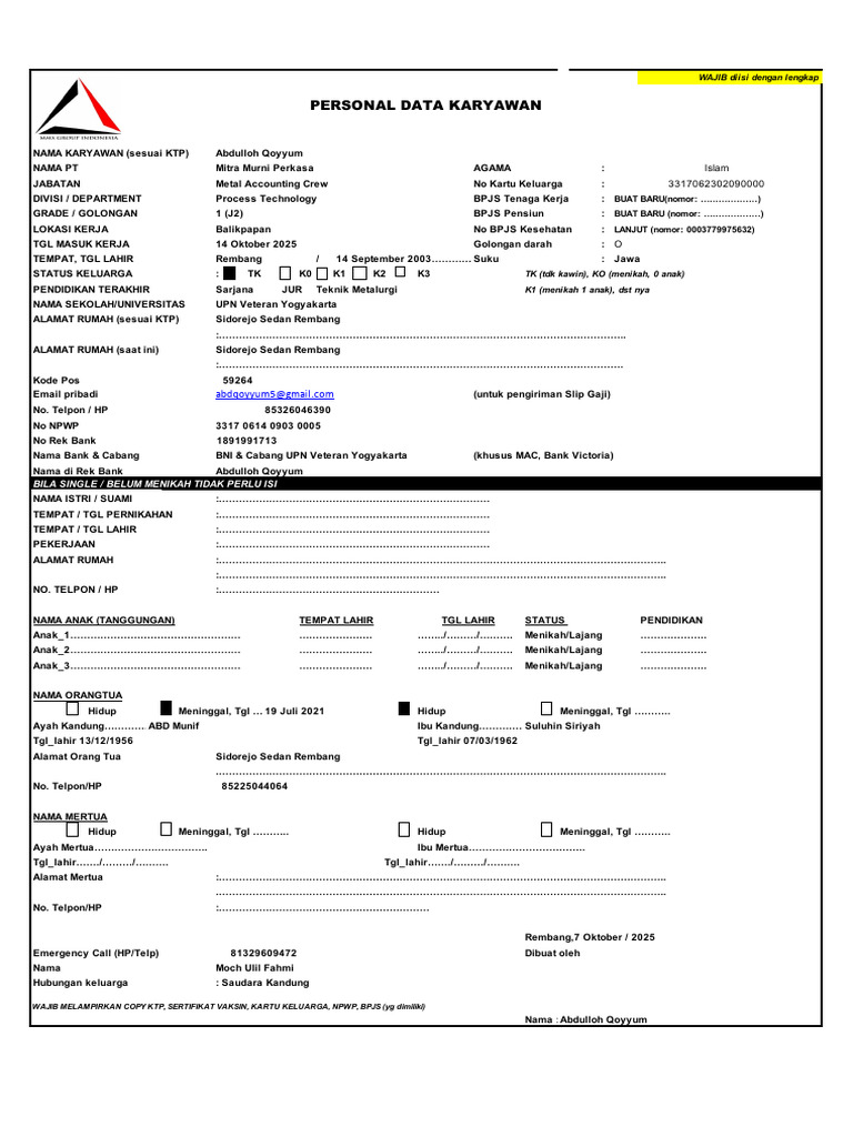 Form Personal Data | PDF