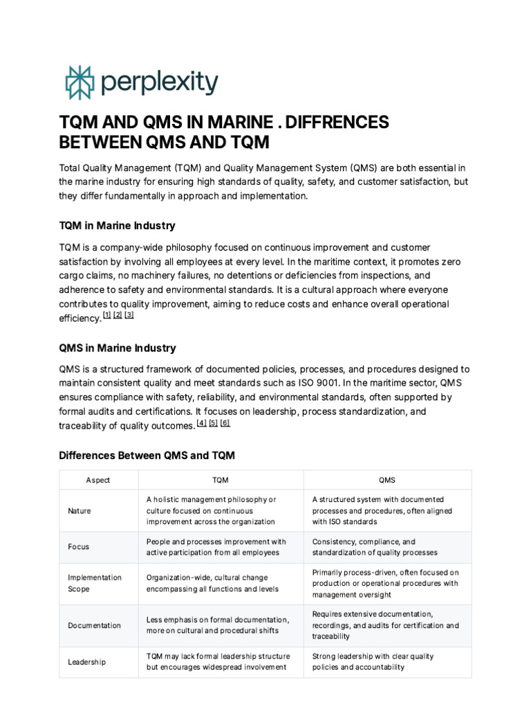 TQM and Qms in Marine - Diffrences Between Qms and | PDF | Quality ...