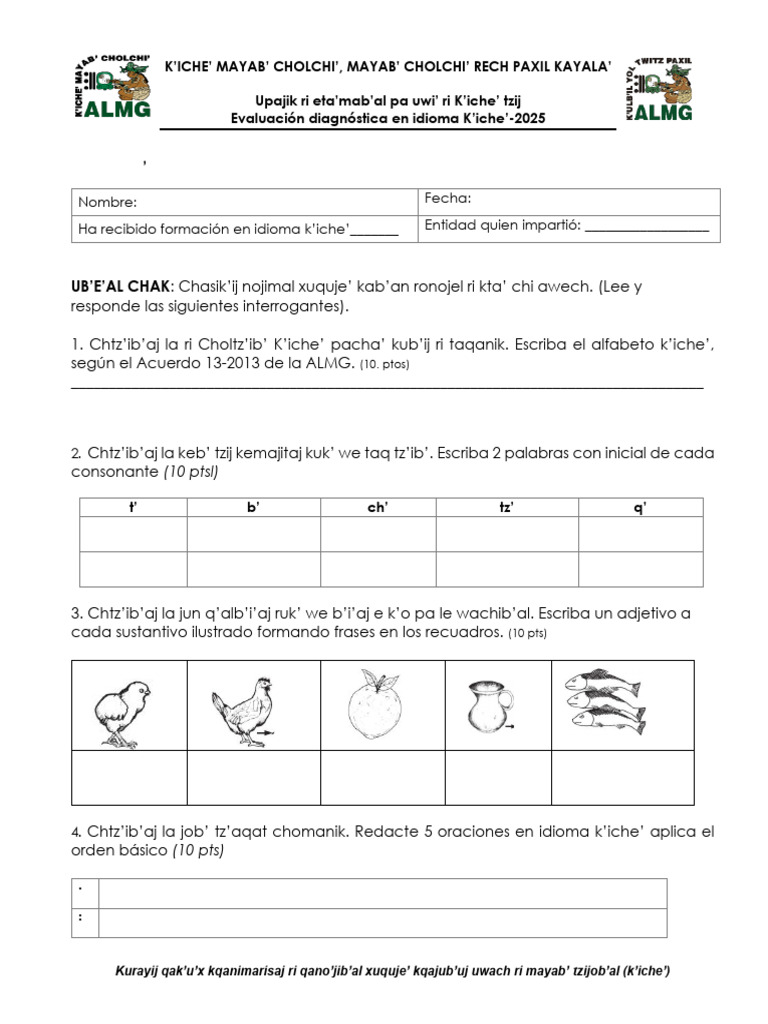 Evaluación Diagnóstica en K’iche’ 2025 | PDF | Lingüística | Idiomas