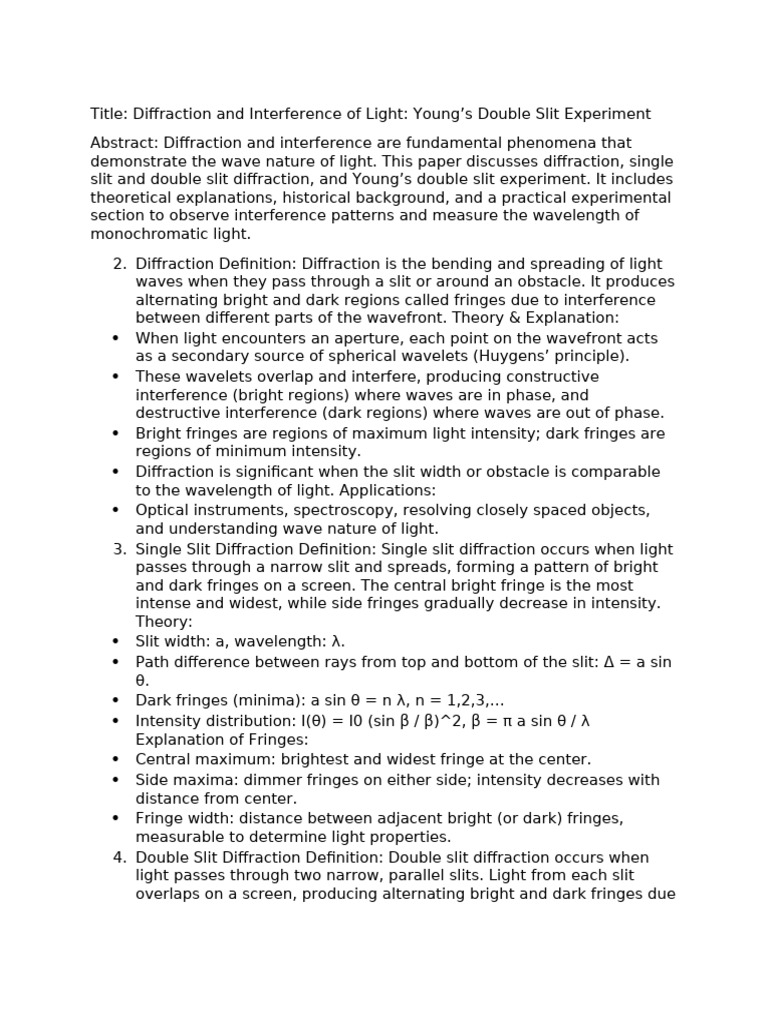 Ydse Physics Project Resource | PDF | Diffraction | Wavelength