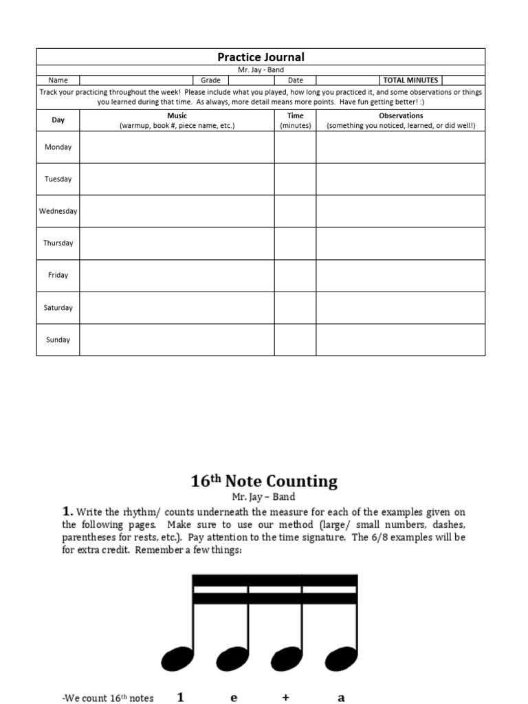 Weekly Music Practice Journal Template | PDF | Elements Of Music ...