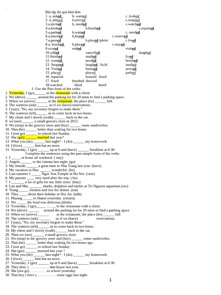 Bai Tap Thi Qua Khu Don ( Duc ) | PDF