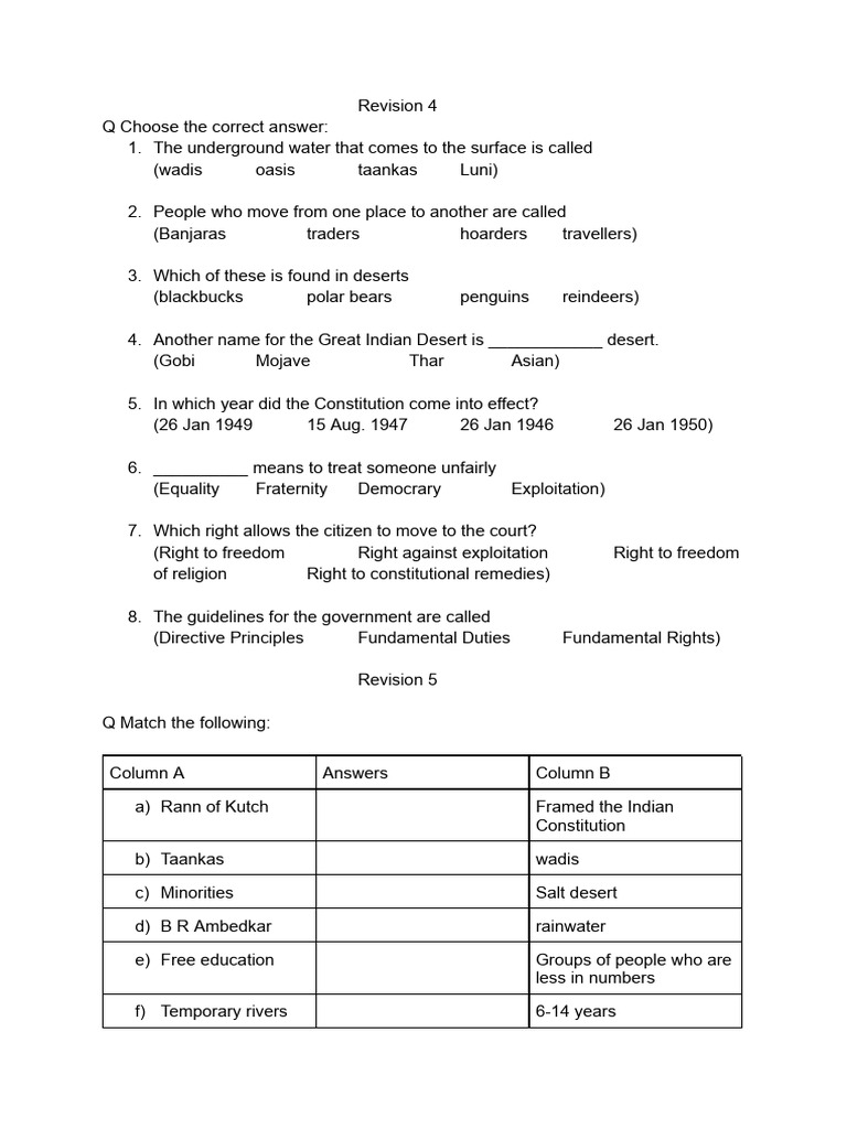 Class 4 SST PT 3 Revision 4 and 5 | PDF