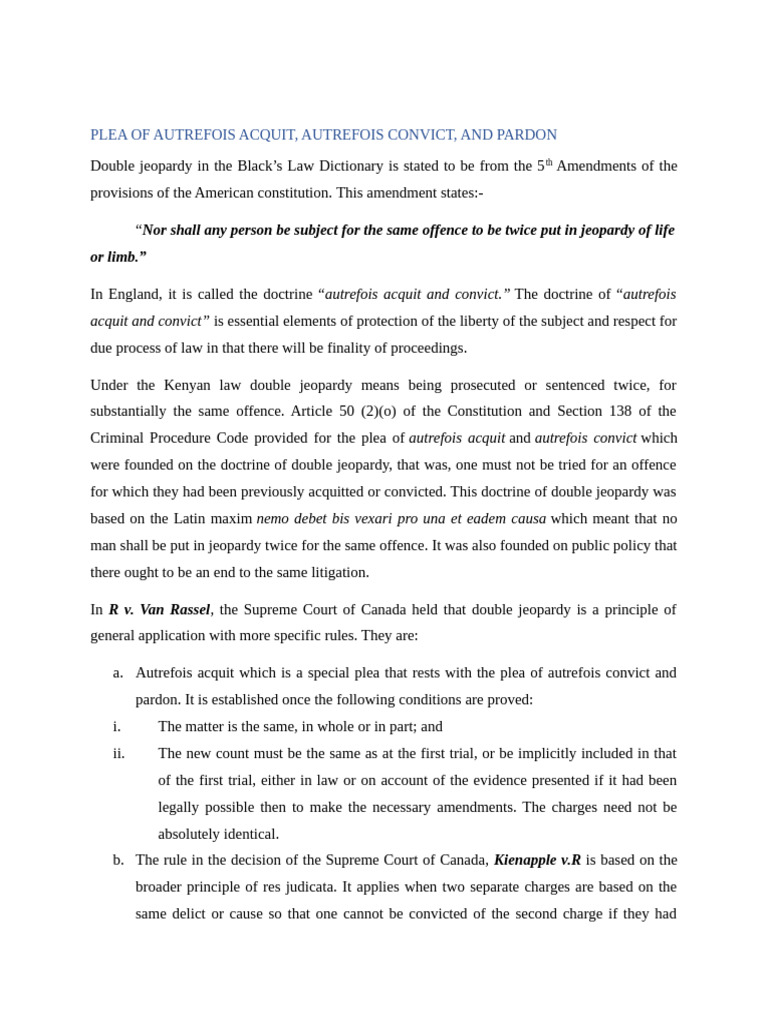 Plea of Autrefois Acquit | PDF | Double Jeopardy | Acquittal