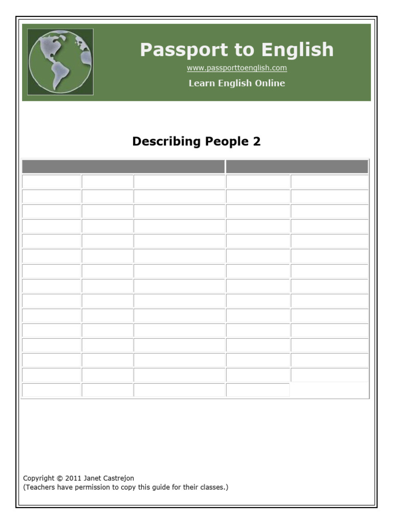 English Descriptions: People & Traits | PDF