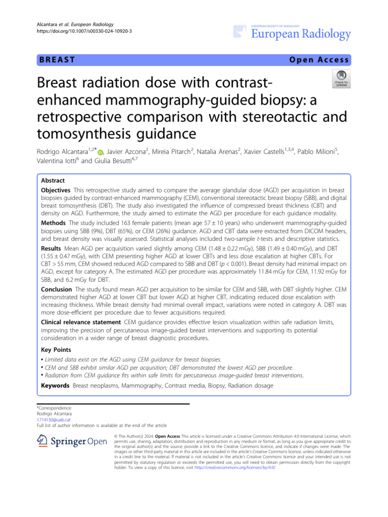 Breast Radiation Dose With Contrast-Enhanced Mammo | PDF | Breast ...