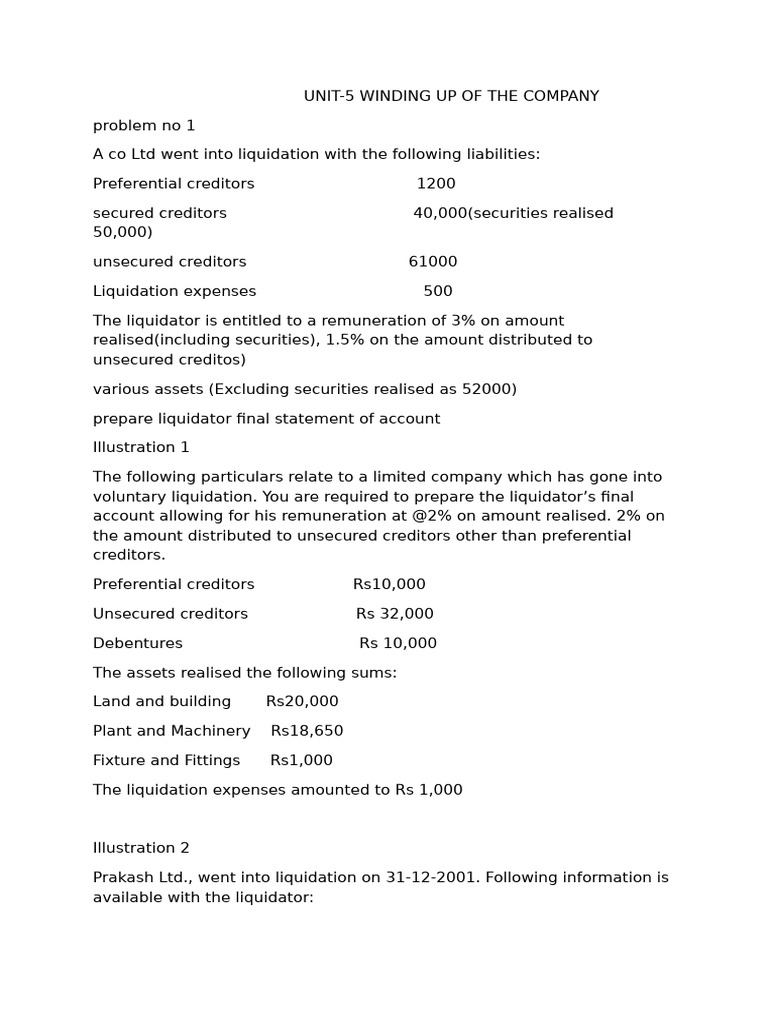 UNIT-5 Winding Up of The Company | PDF | Liquidation | Equity (Finance)