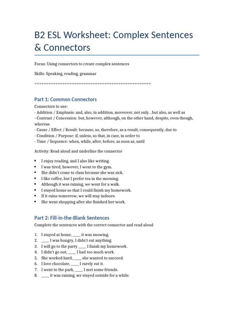 Complex Sentences with Connectors | PDF | Chess Theory | Chess