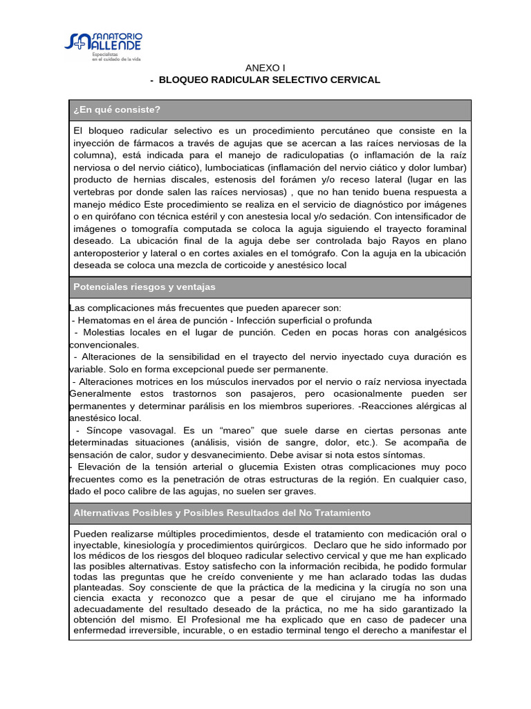 Anexo I - Bloqueo Radicular Select. Cervical | PDF | Anestesia | Nervio