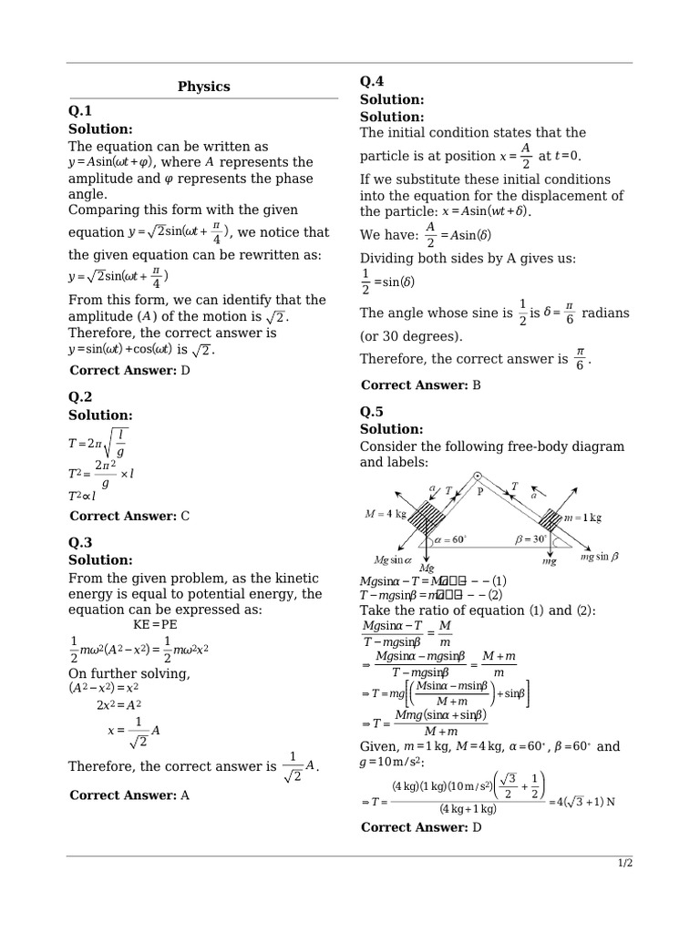 Physics Solutions for SHM Problems | PDF | Kinetic Energy | Applied And ...
