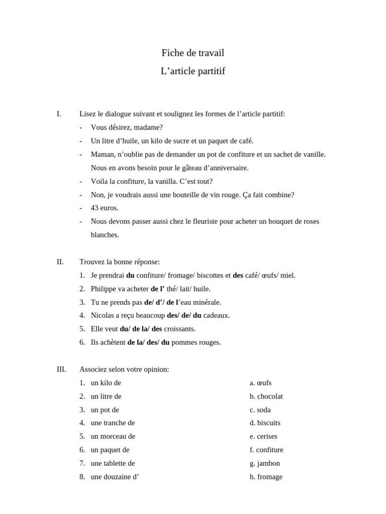 Comprendre l'article partitif en français | PDF