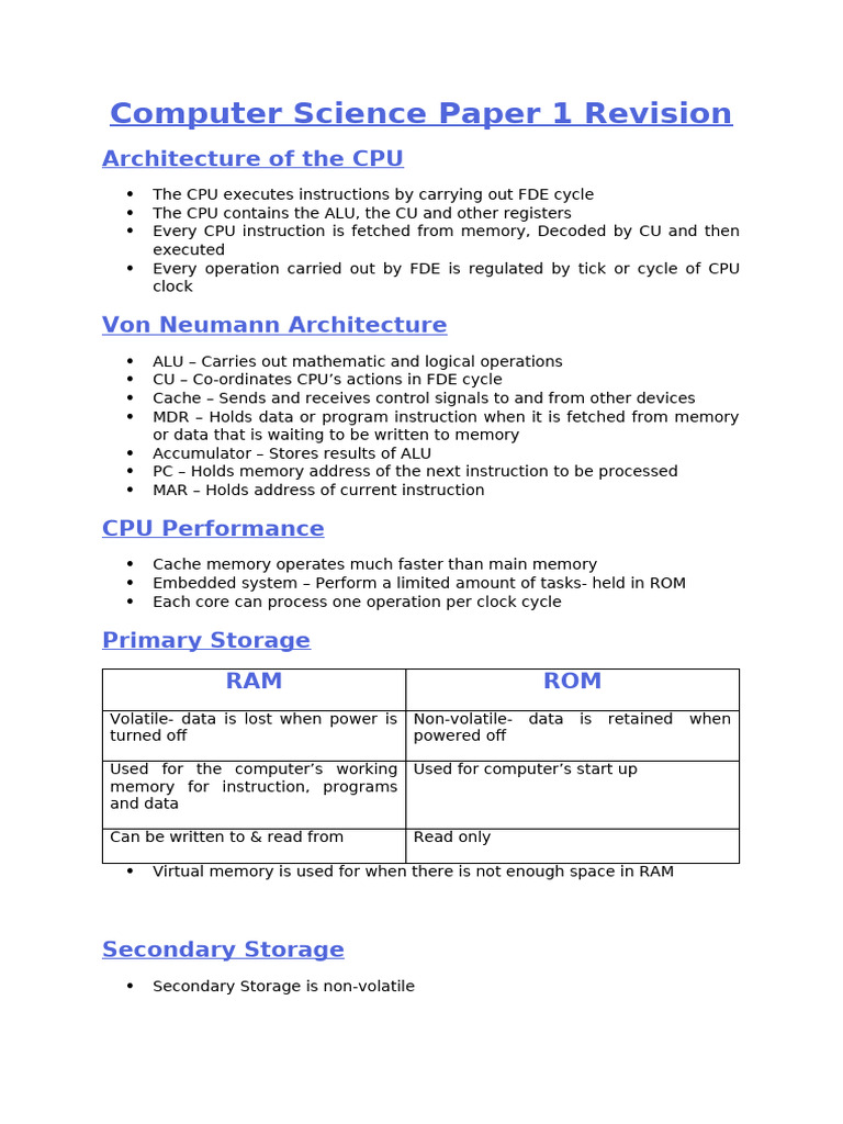 Computer Science Paper 1 Revision | PDF | Computer Data Storage | Computer Network