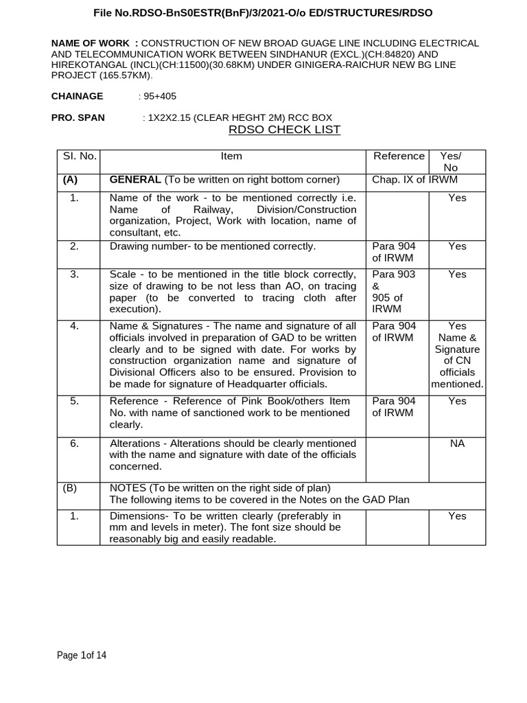 Rdso Checklist For 95+405 | PDF | Civil Engineering