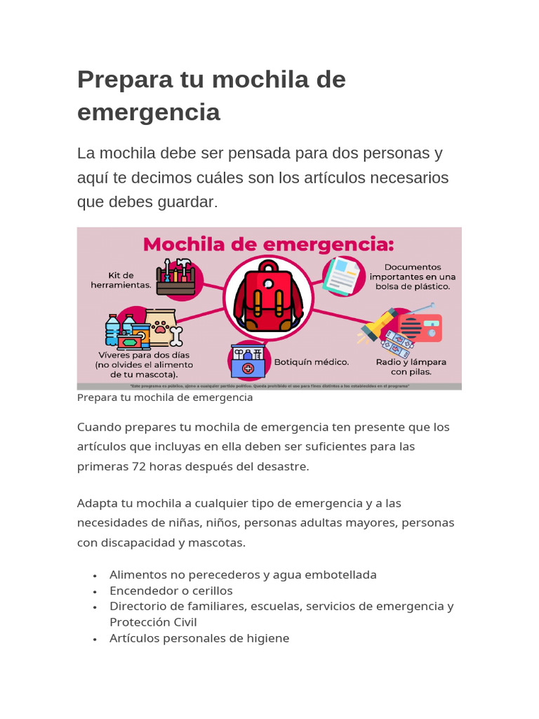 Mochila de Emergencia: Guía Esencial | PDF
