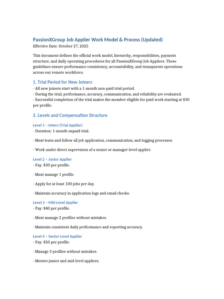 PassionXGroup Job Applier Work Model Updated | PDF | Business