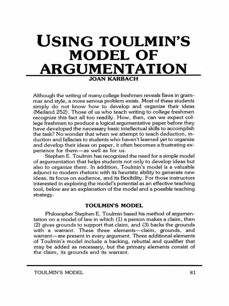 4 USING TOULMIN's Model of Argumantation | PDF | Argument | Inductive ...