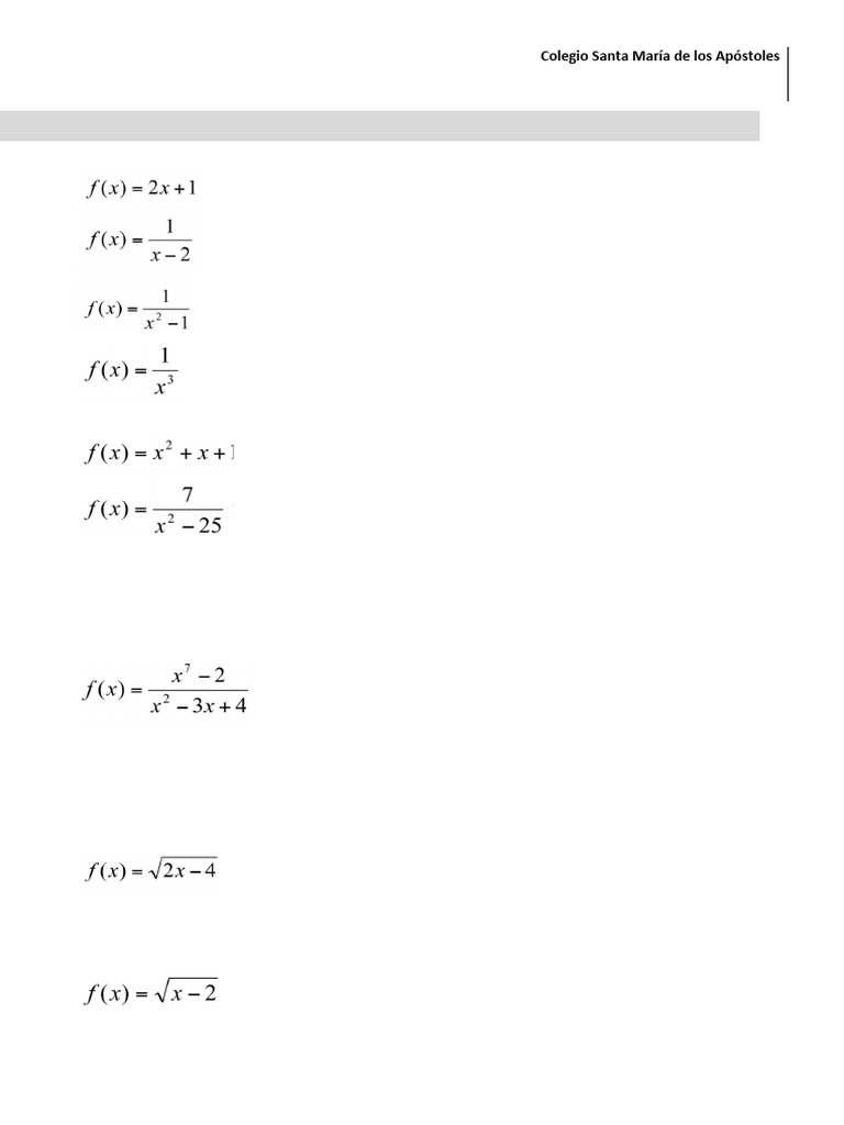 PP7. Funciones. Dominio de Definici-N | PDF