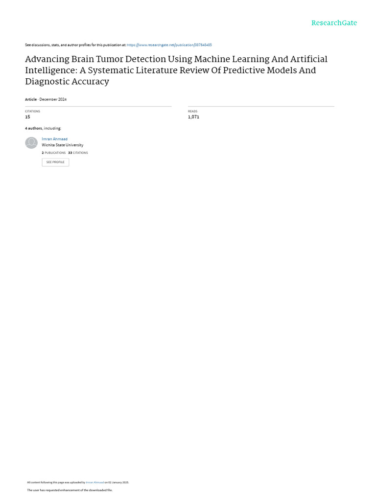 Advancing Brain Tumor Detection Using Machine Learning And Artificial 7983