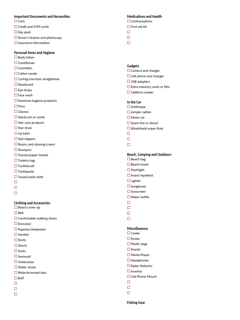Memorial Packing List | PDF