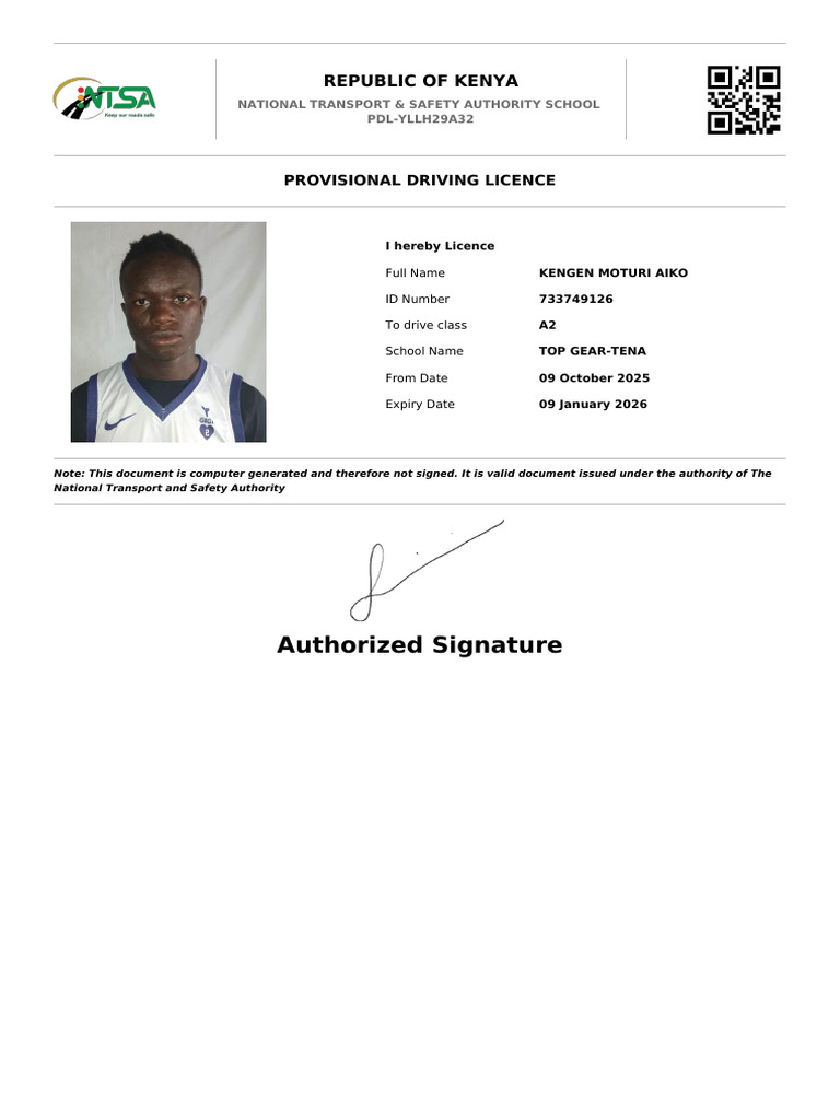 PDL YLLH29A32 Provisional Driving License | PDF