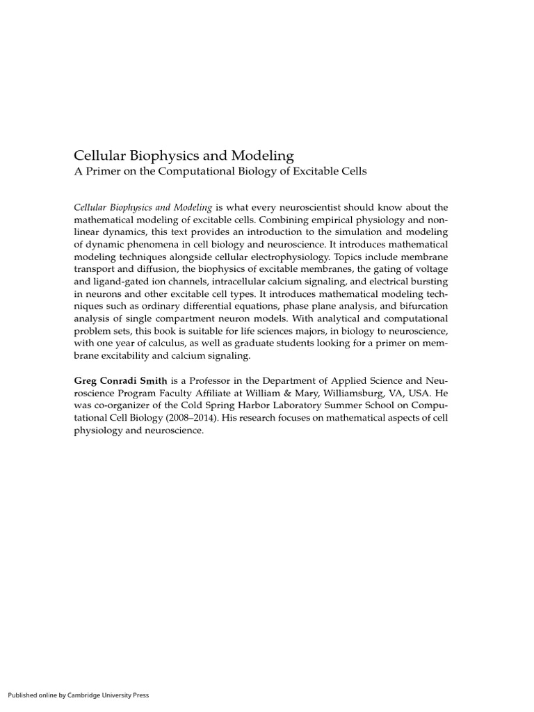 Cellular Biophysics and Modeling | PDF | Neuron | Ion Channel