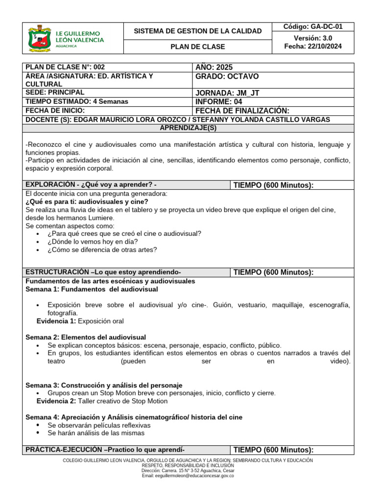 8 Artística Plan2 Inf4 | PDF | Aprendizaje | Cognición