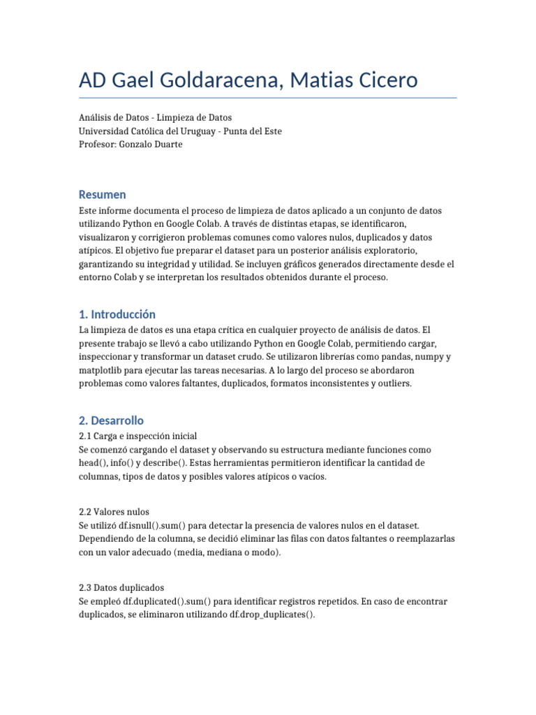 Informe Limpieza de Datos Mati Completo | PDF | Análisis de los datos | Python (lenguaje de ...