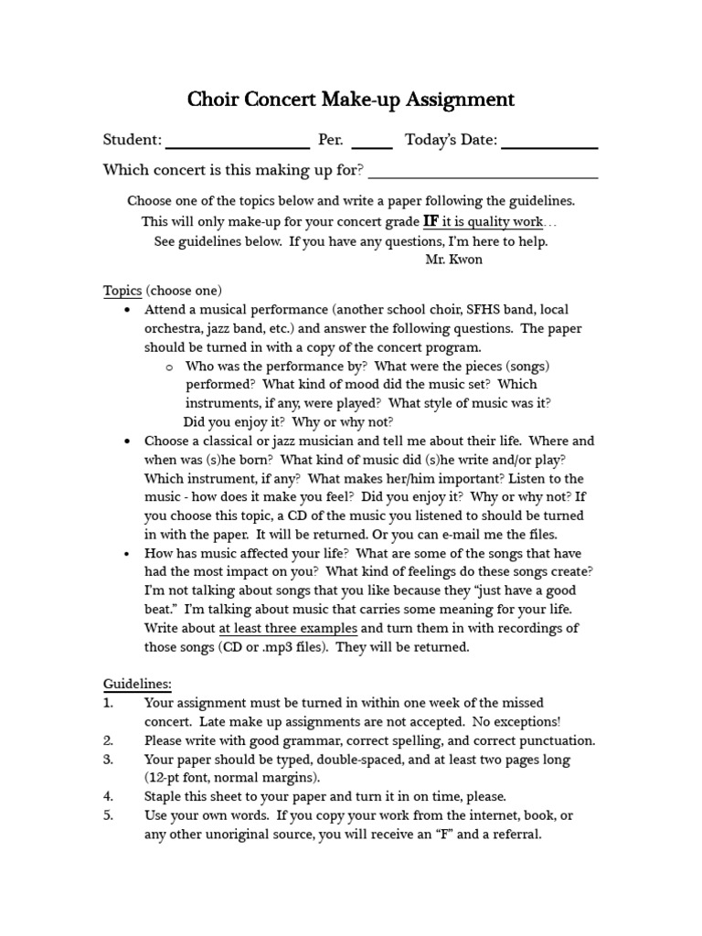 Choir Concert Make-up Assignment Guide | PDF