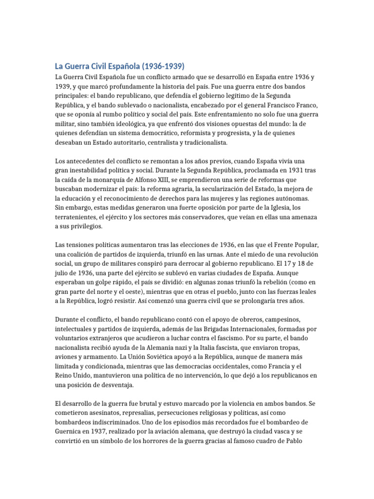 La Guerra Civil Española | PDF | guerra civil Española | Francisco franco