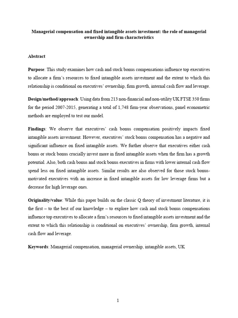 Managerial Compensation and Fixed Intangible Assets Investment - The Role of Managerial ...