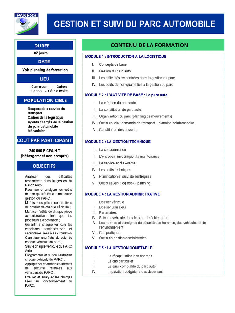Formation Gestion Parc Automobile | PDF | Voitures | Véhicules