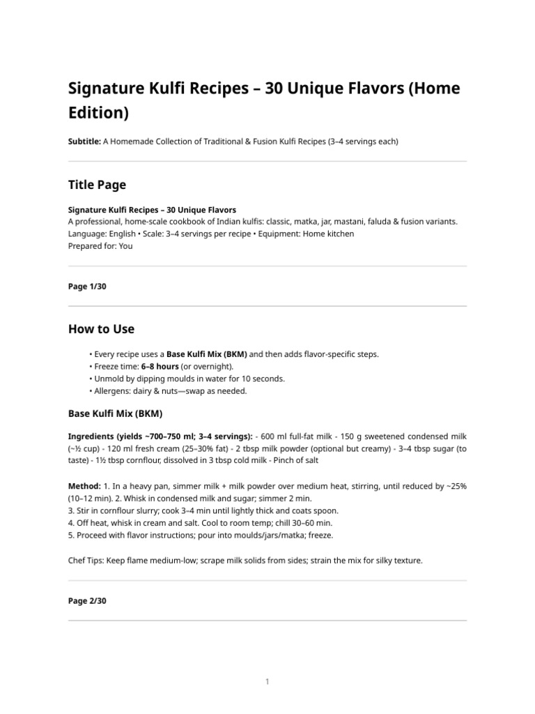 Signature Kulfi Recipes | PDF | Chocolate | Foods