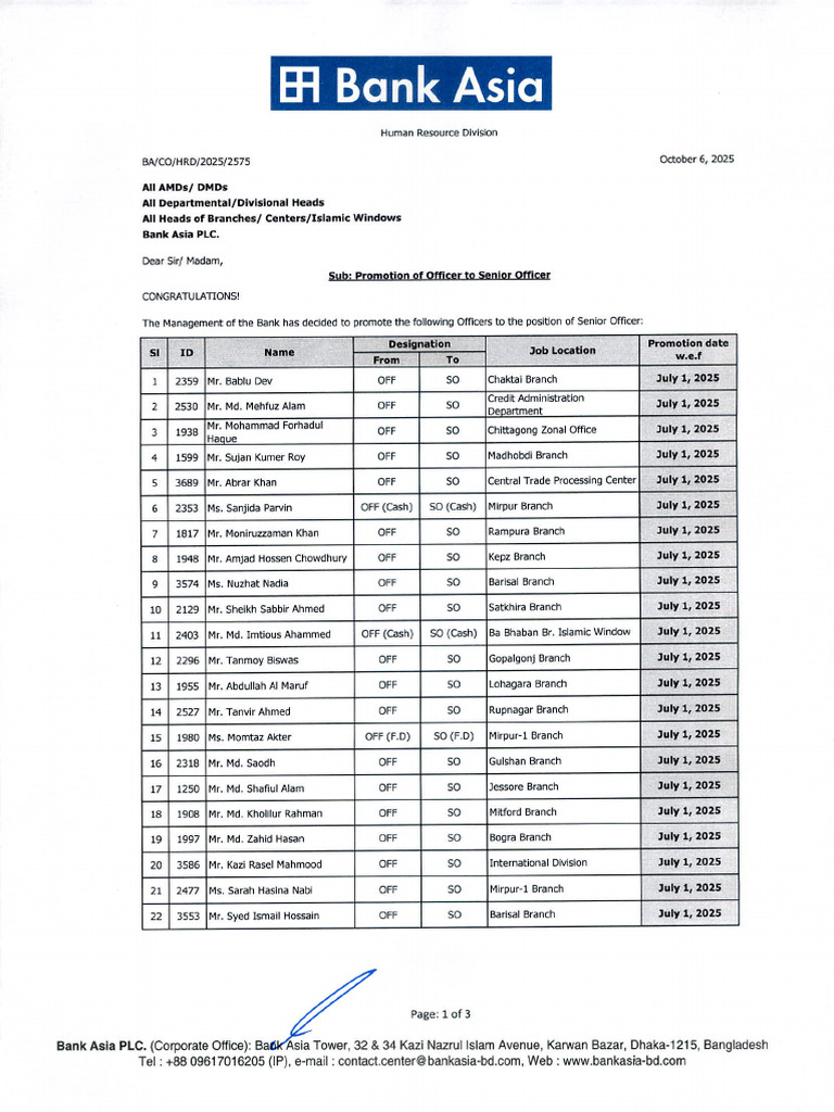 Promotion Circular - Officer | PDF