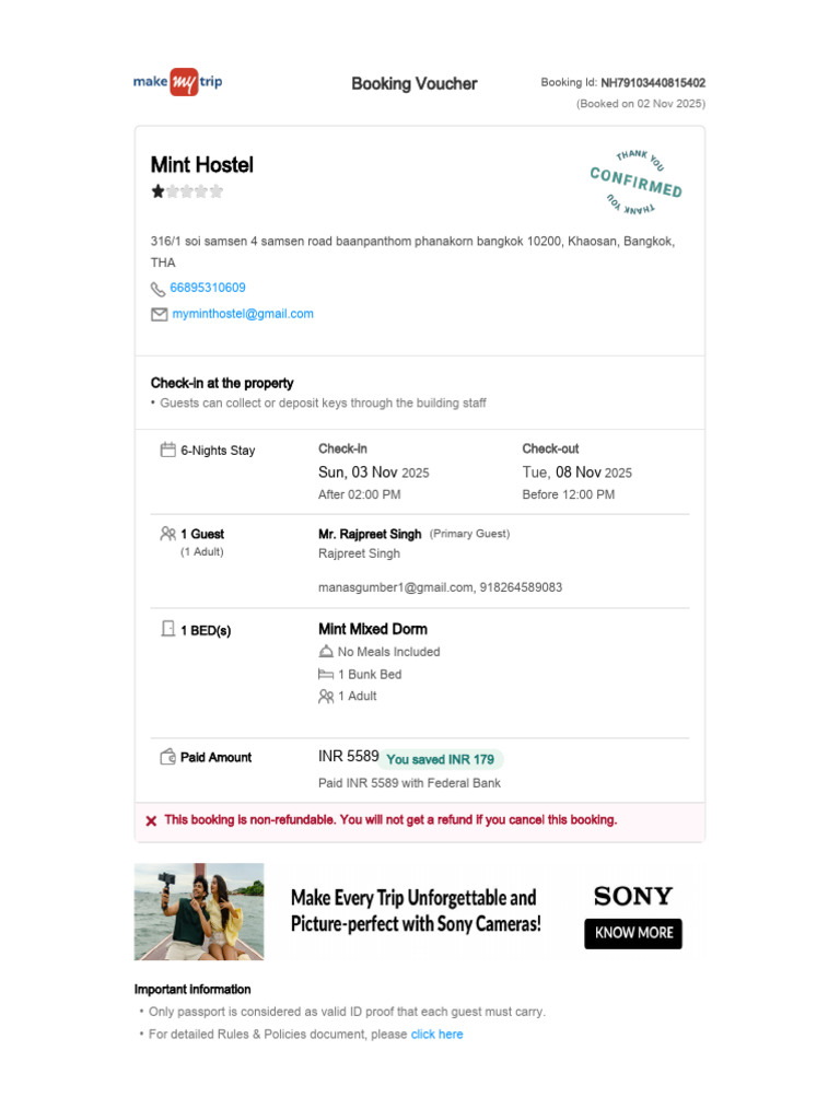 Booking Confirmation Voucher RAJPREET | PDF | Identity Document