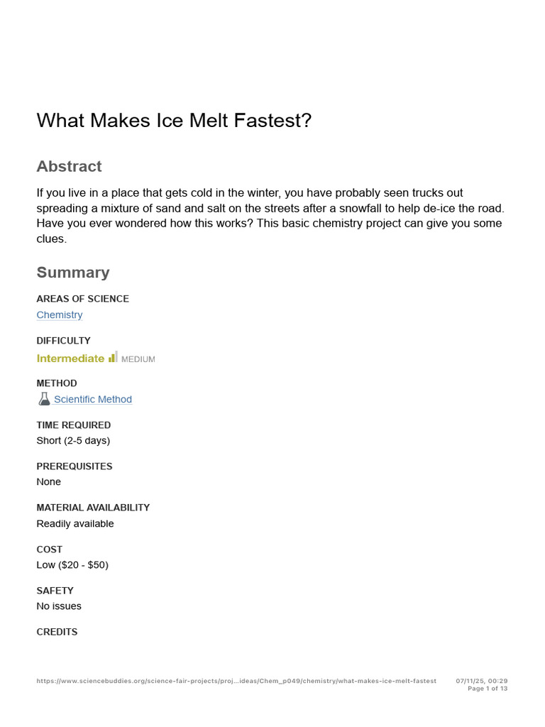 Ice Melting Substances Experiment | PDF | Sodium Chloride | Ion