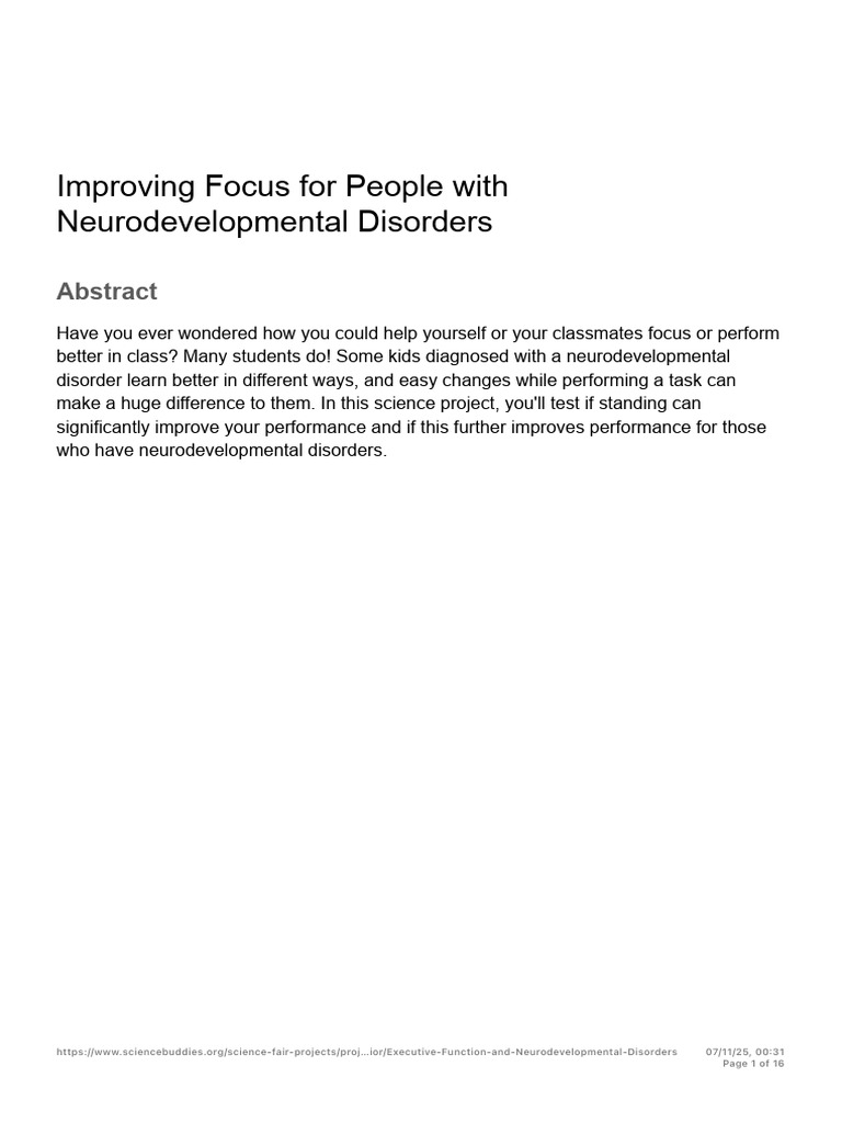 Effect of Movement On Executive Function in Neurodevelopmental ...