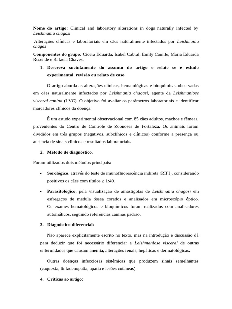 ATIVIDADE D. PARASITÁRIAS 2 | PDF | Cães | Leishmania