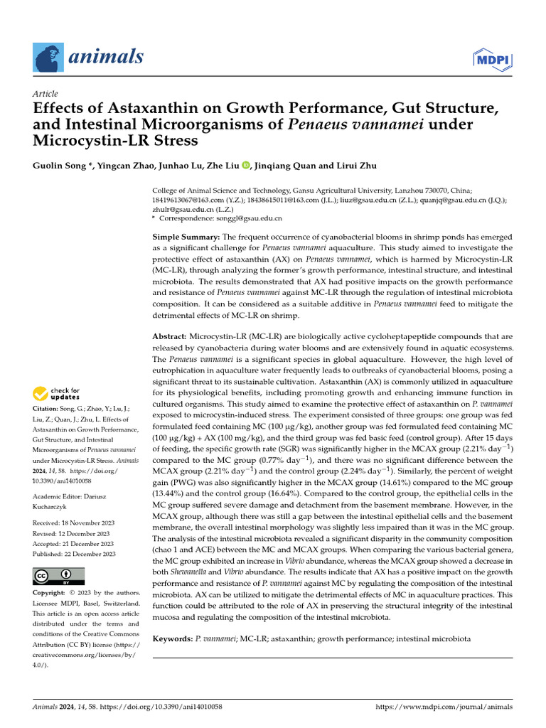 Astaxanthin Boosts Shrimp Growth Under Stress | PDF | Cyanobacteria ...