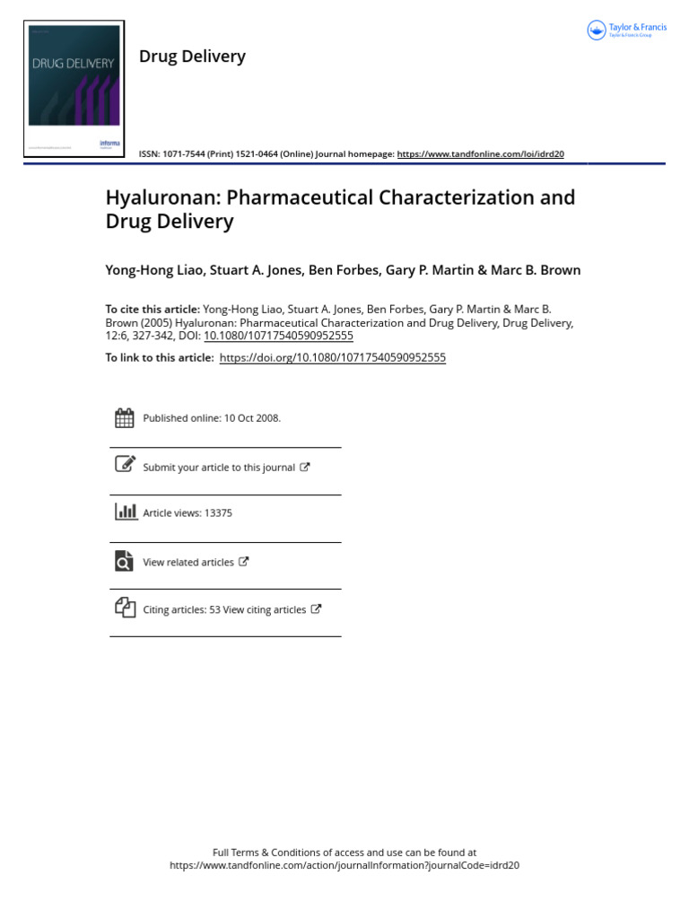 Hyaluronan Pharmaceutical Characterization and Drug Delivery | PDF ...