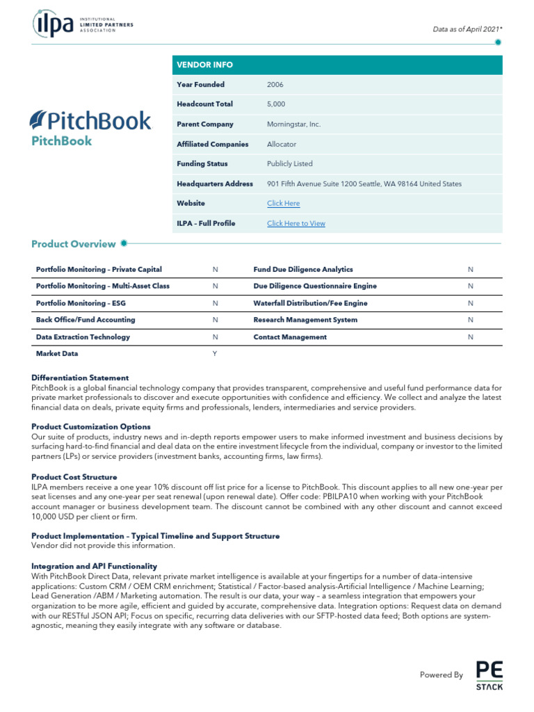 ILPA Technology Vendor Factsheet PitchBook | PDF | Customer ...