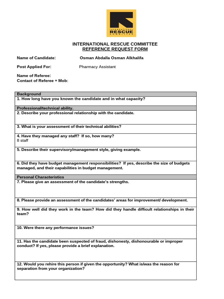 Reference Request Form Osman Abdalla | PDF