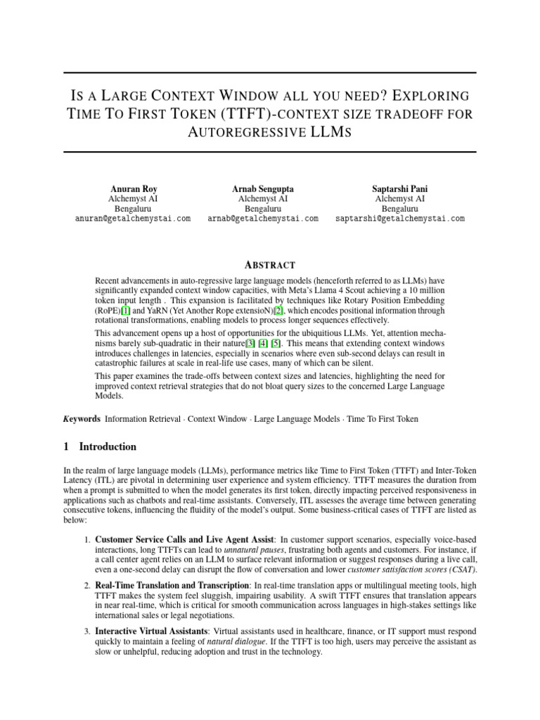 Is A Large Context Window All You Need Exploring TTFT Context Size ...