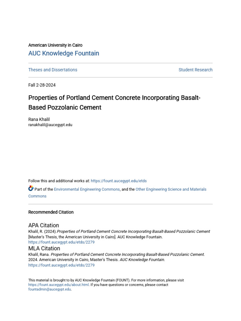 Properties of Portland Cement Concrete Incorporating Basalt-Based | PDF ...