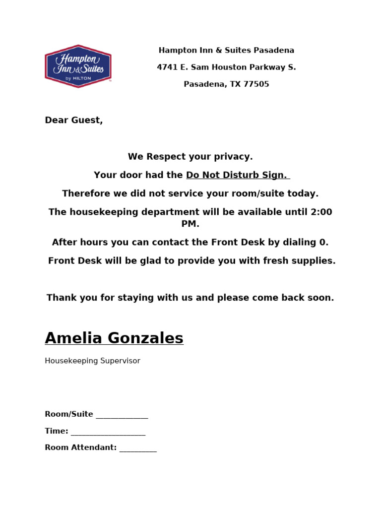 Housekeeping Notice for Guests | PDF