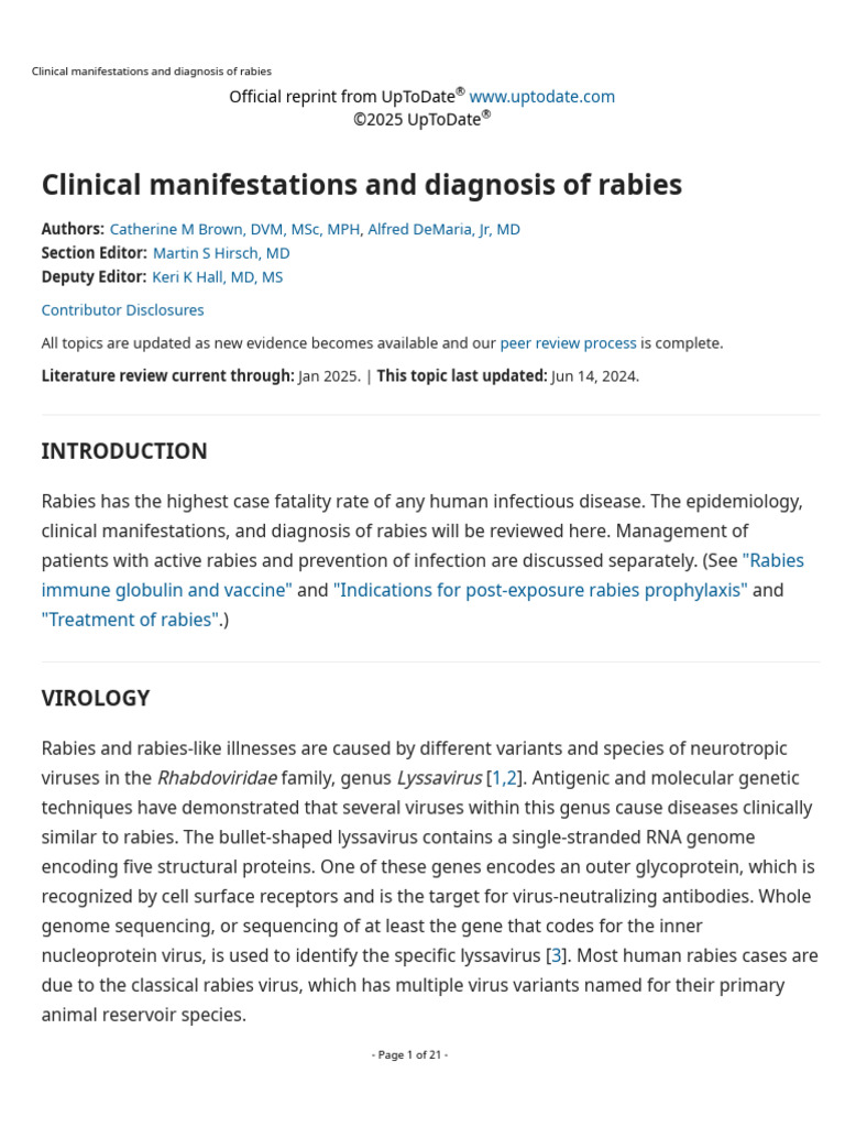 Clinical Manifestations and Diagnosis of Rabies | PDF | Rabies | Infection