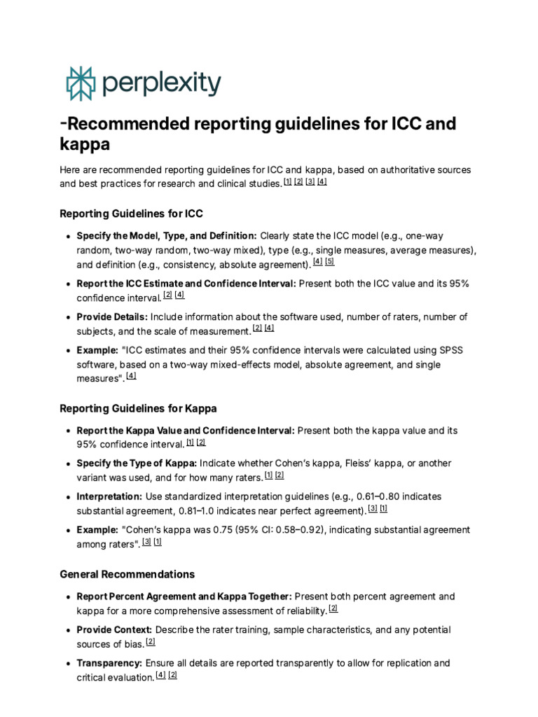 Recommended Reporting Guidelines For ICC and Kapp | PDF